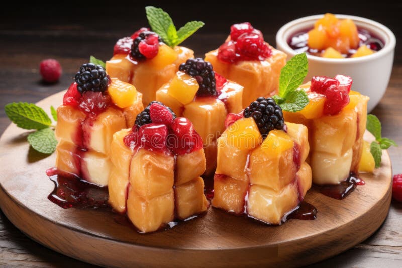 Cube Croissants with Vibrant Fruit Compote or Jam Topping Stock Photo ...