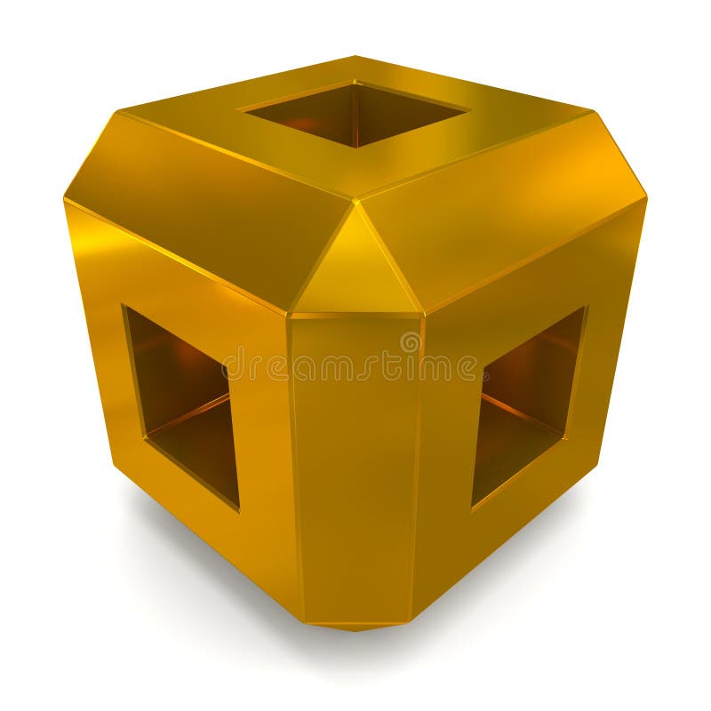 Cube 3d golden stock illustration. Illustration of simple - 30731879
