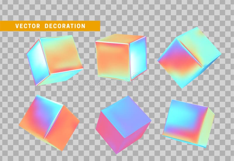 Cube 3d Render, Objects with Gradient Holographic Color of Hologram ...