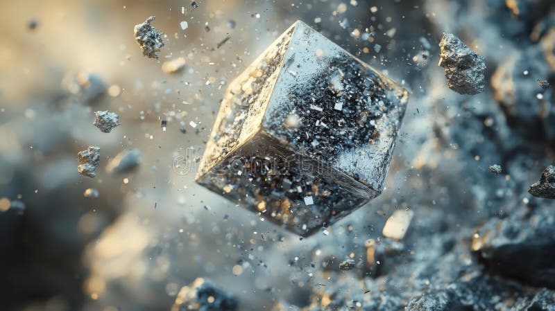 Cube Disintegrating into Particles Abstract Setting Digital Art Dynamic ...