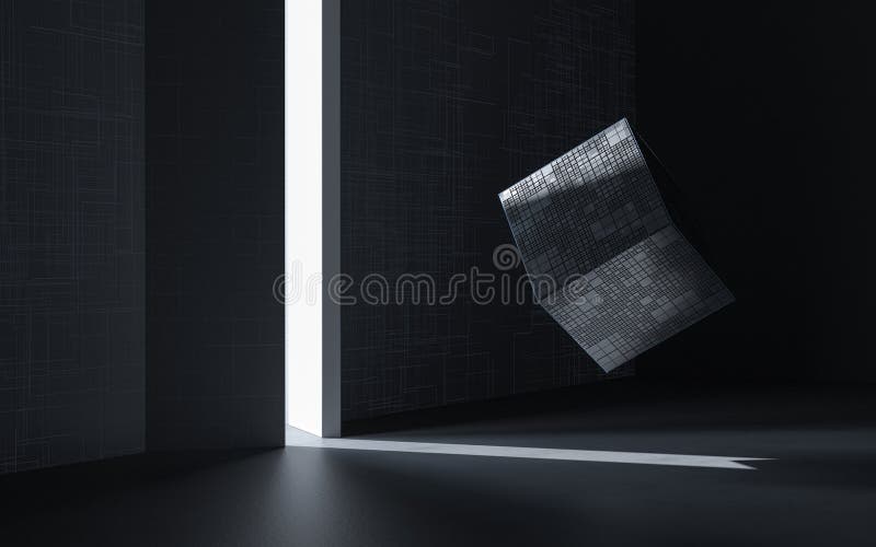 Cube and Door, Science and Technology, 3d Rendering Stock Illustration ...