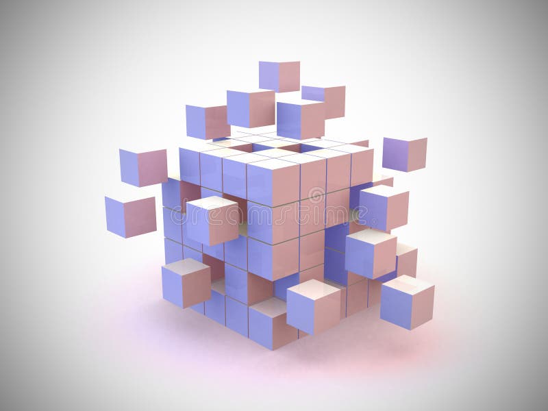 Cube en explosion 3d illustration stock. Illustration du bleu - 36361676