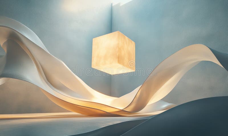 A Cube is Floating in the Air Above a White Sheet of Paper Stock Photo ...