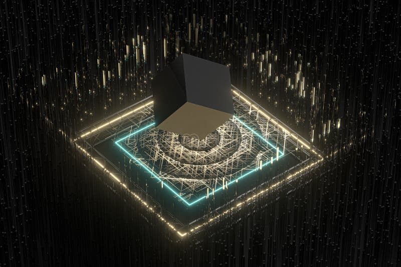 The Cube Floats Above the Glowing Cubes, 3d Rendering Stock ...