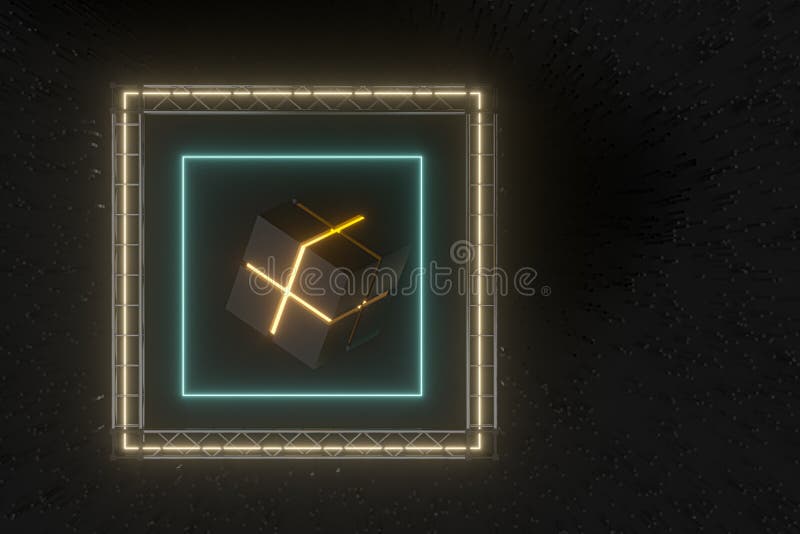 The Cube Floats Above the Glowing Cubes, 3d Rendering Stock ...