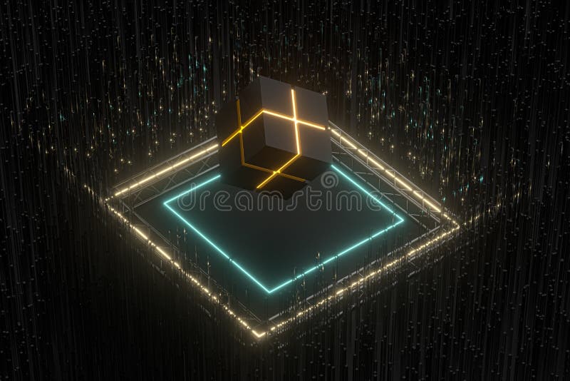 The Cube Floats Above the Glowing Cubes, 3d Rendering Stock ...