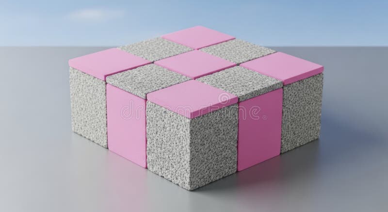 Assembled Cube with Alternating Textured and Solid Blocks Stock ...