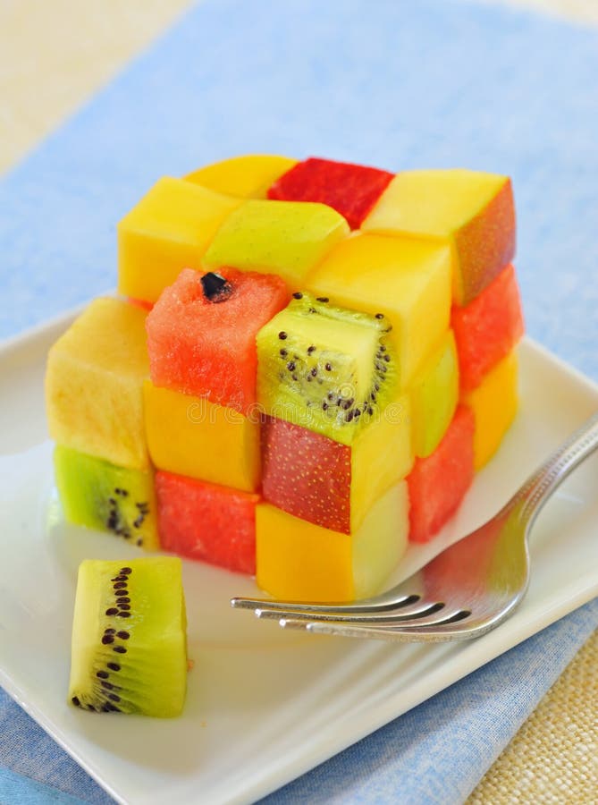 Fruit Cube with Assorted Tropical Fruit Stock Image - Image of fruity ...