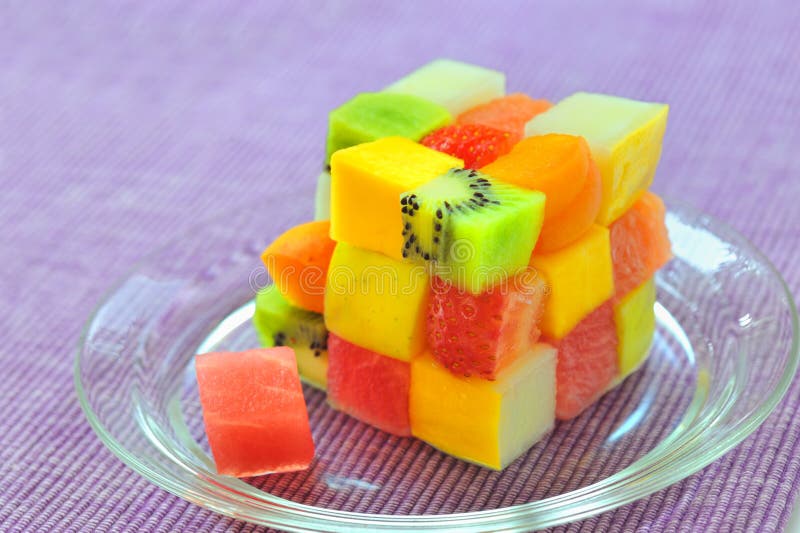 Fruit Cube with Assorted Tropical Fruit Stock Image - Image of fruity ...