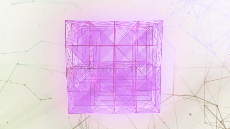 Cube of Geometric Connections of Lines. Motion. Glowing Cube of ...