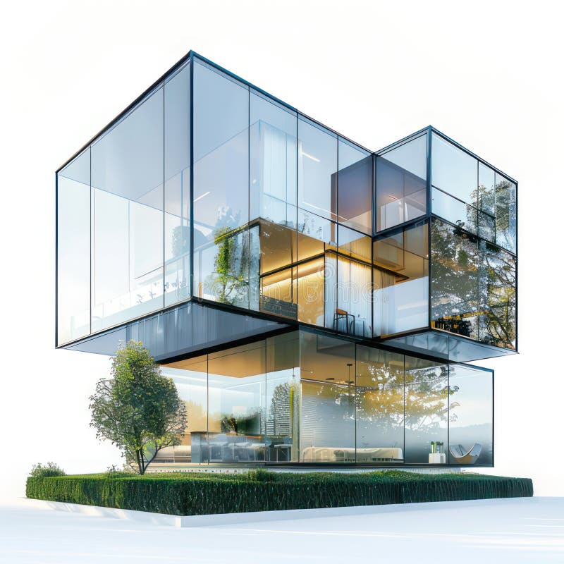 Cube Glass House Isolated on White Created with Generative AI. Modern ...