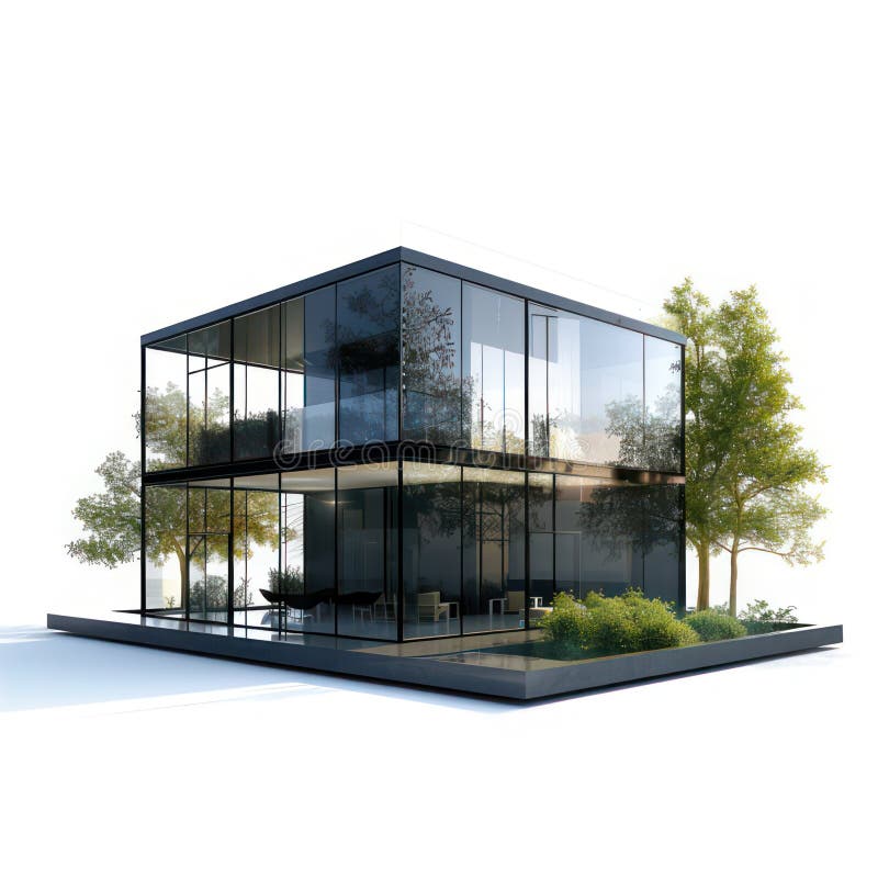 Cube Glass House Isolated on White Created with Generative AI. Modern ...