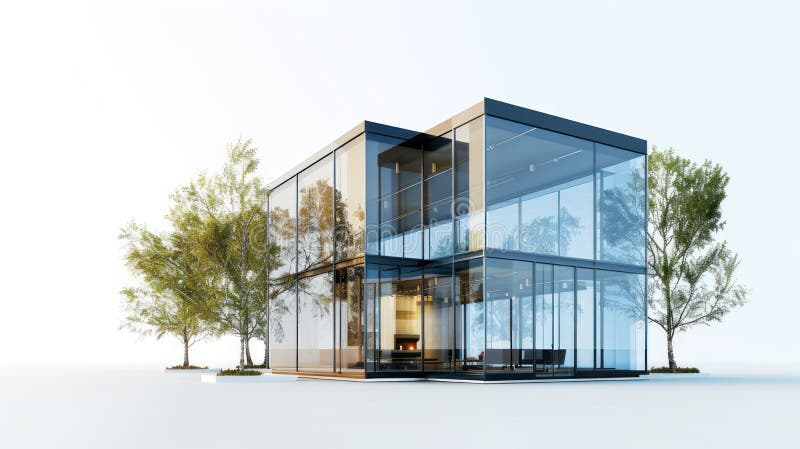Cube Glass House Isolated on White Created with Generative AI. Modern ...