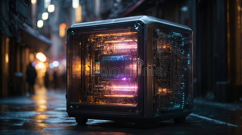 A Cube with a Glowing Light Inside of it Stock Illustration ...