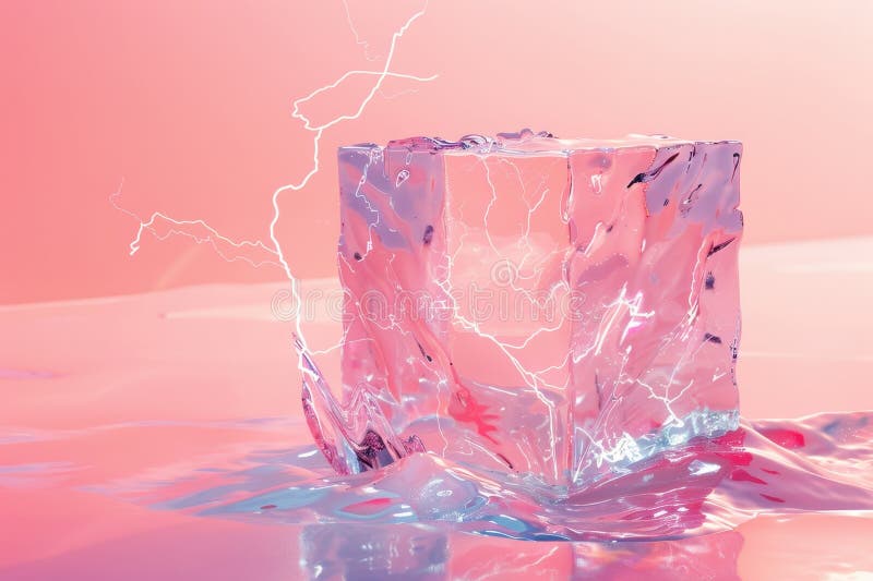 A Cube of Ice with a Blue Hue and a Purple Background with Generative ...