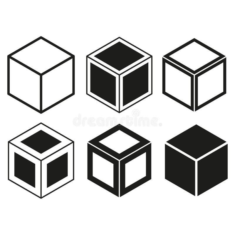 Cube Icons. Geometric Box Shapes. Isometric Black and White. Vector ...