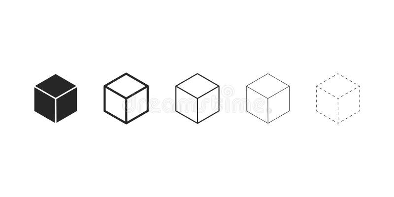 Cube Icons Set. Isolated Square Bold and Outline Box. Dashed and Dotted ...