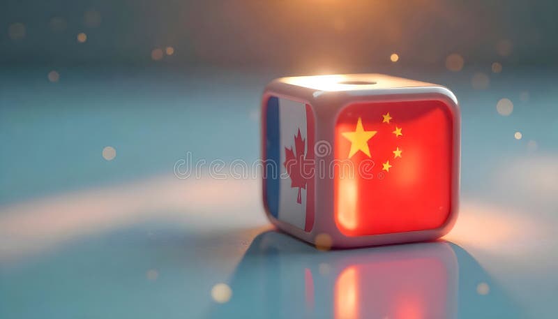 A Cube with Illuminated Sides Featuring National Flags Rests on a ...