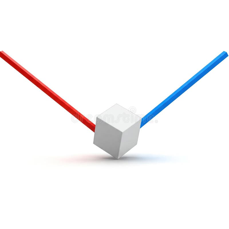 The Cube Keeps the Red and Blue Lines in Balance. Stock Photo - Image ...
