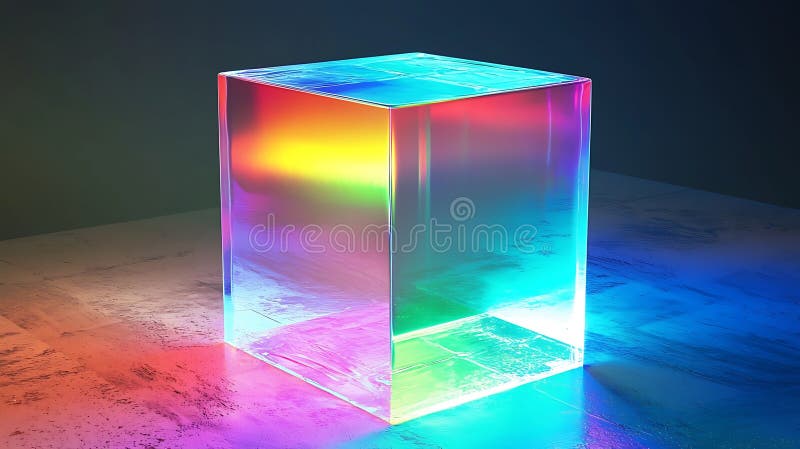 A Cube Made of Clear Glass with a Rainbow of Colors Stock Illustration ...