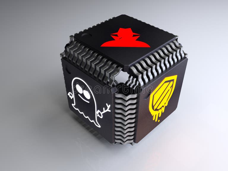 Cube Made of Computerchips with a Meltdown Spectre and Hacker Symbol on ...