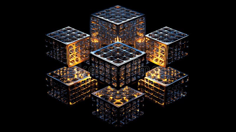 A Cube Made of Glass with a Yellow Light Shining on it Stock Illustration - Illustration of ...