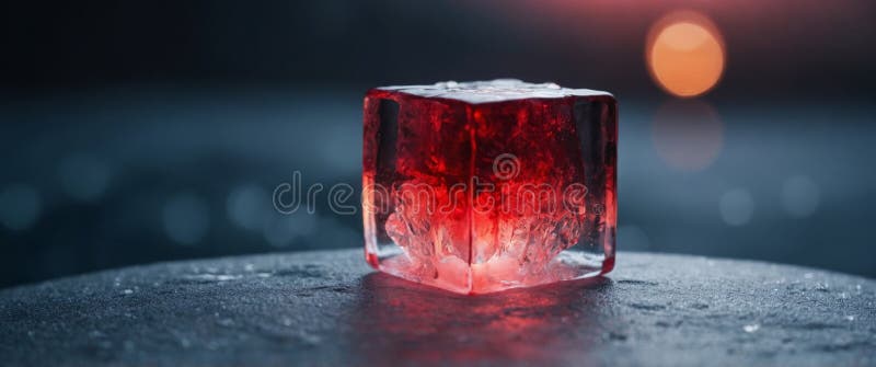 An Cube Made of Ice with a Red Glow on it. Stock Image - Image of ...