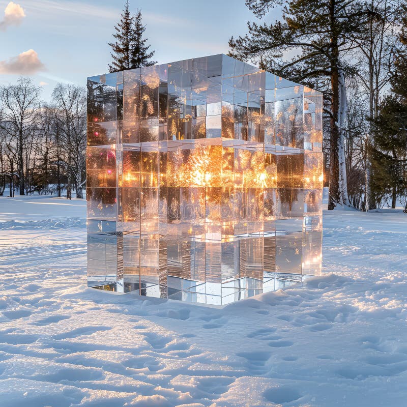 A Cube Made of Ice is Sitting in the Snow Stock Image - Image of ...
