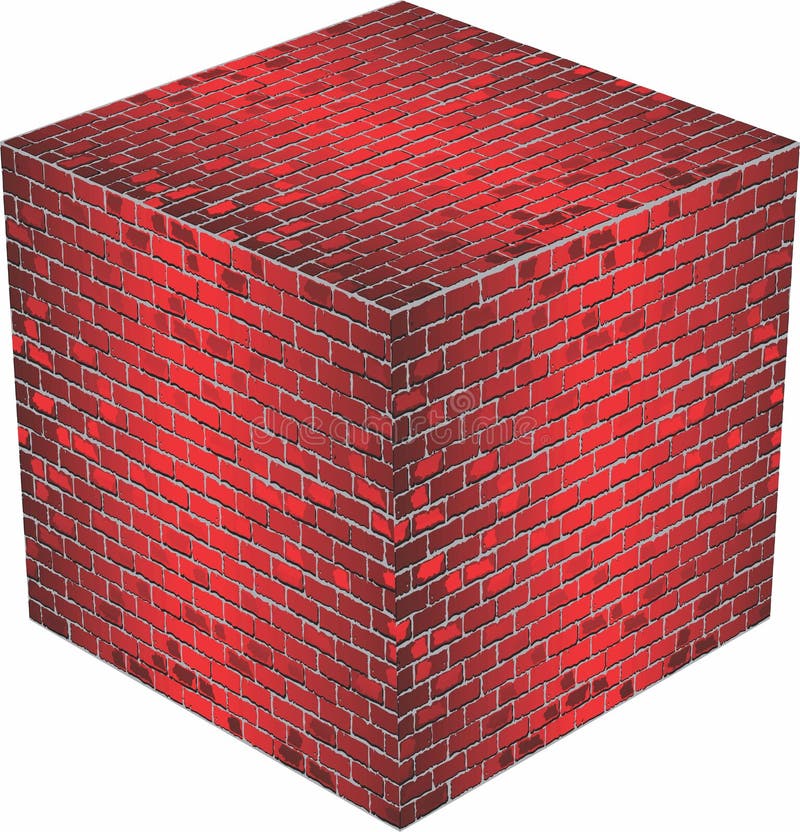 A cube made of red bricks stock vector. Illustration of cuboid - 198803960