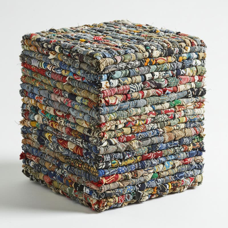 A Cube Made of Stacked Layers of Colorful, Patterned Fabric Stock ...