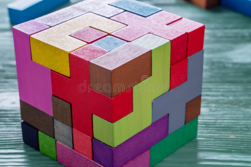 The Cube is Made Up of Multi-colored Wooden Shapes Stock Photo - Image ...