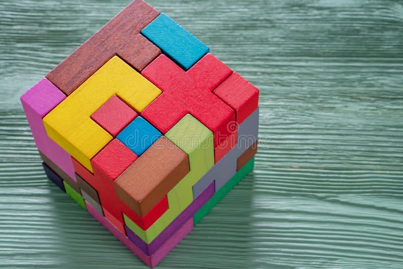 The Cube is Made Up of Multi-colored Wooden Shapes Stock Photo - Image ...