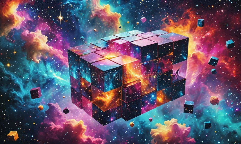 Cube in the middle nebula stock illustration. Illustration of cosmology ...