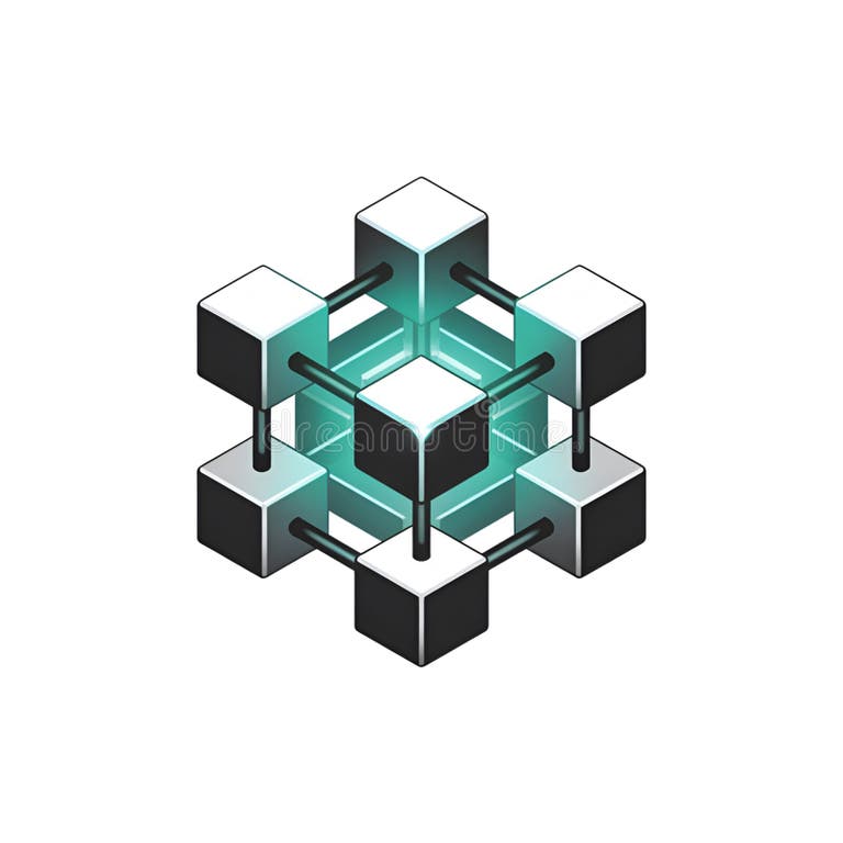 Cube Structure with Connecting Rods on a White Plain Background Isometric View Stock ...