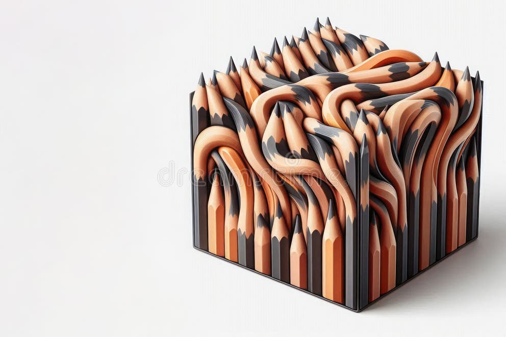 A Cube of Pencils with Smooth Curves. Space for Text. Stock Image ...
