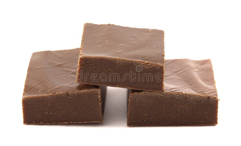 A Cube of Plain Chocolate Fudge Isolated on a White Background Stock ...