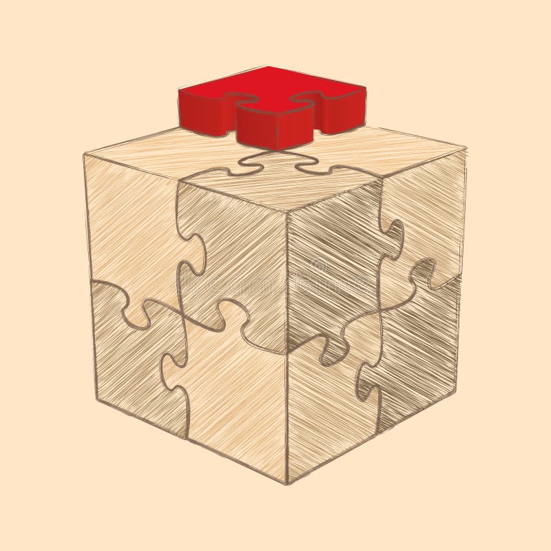 Cube Puzzle. Retro Style Sketch Stock Vector - Illustration of problem ...