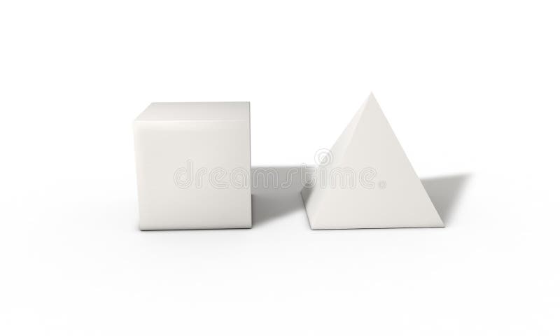 Cube and Pyramid on Lasting White, 3d Render Stock Illustration ...
