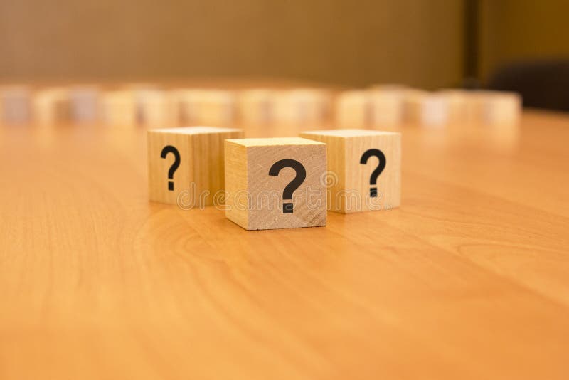 Cube with Question Mark on Wooden Background. Space for Text Stock ...