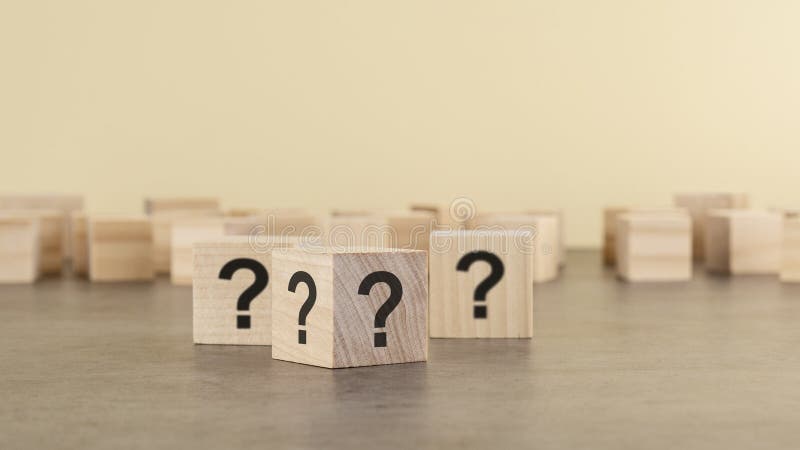 Cube with Question Mark on Wooden Background. Space for Text Stock ...