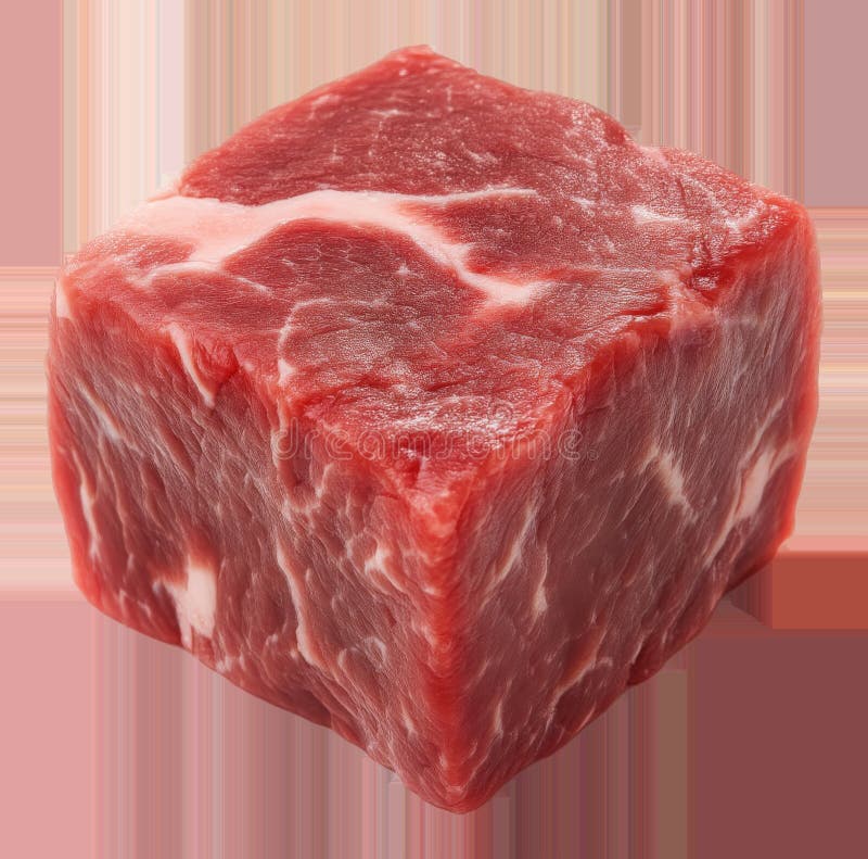 A Cube of Raw Beef Meat with Marbling, Isolated on White. Fresh Protein ...