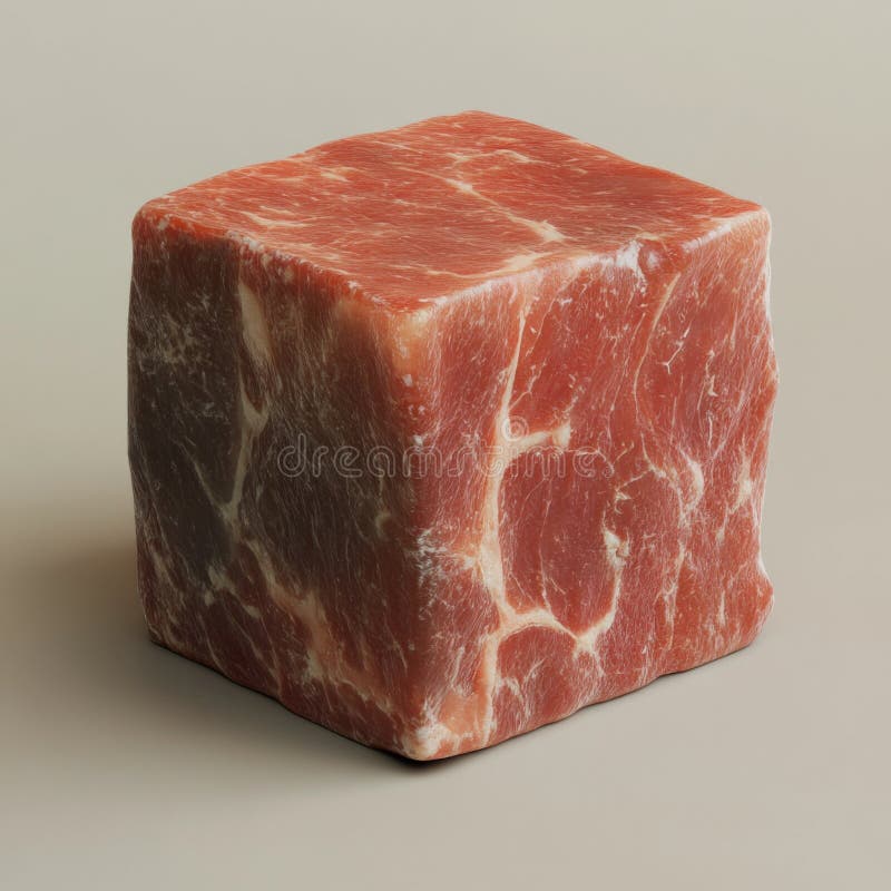 Cube of Raw Meat with Marbled Texture on a Neutral Background Stock ...