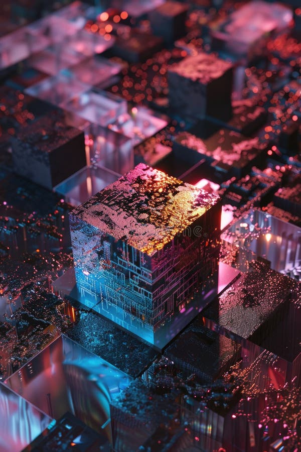 A Cube with a Reflective Surface is Surrounded by Other Cubes Stock ...