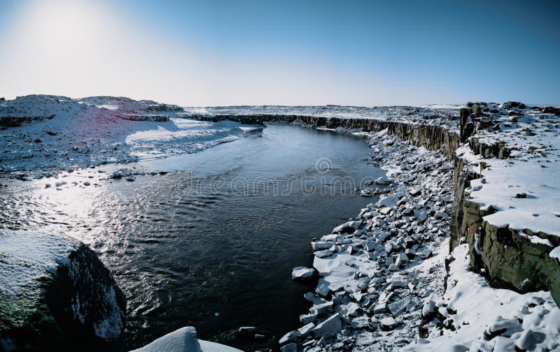 Cube Rocks and River with Selfoss Waterfall in the Background Stock ...