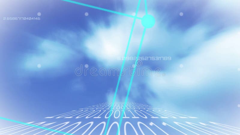 Cube Rotating Over String of Binary Coding Moving Over Clouds in ...