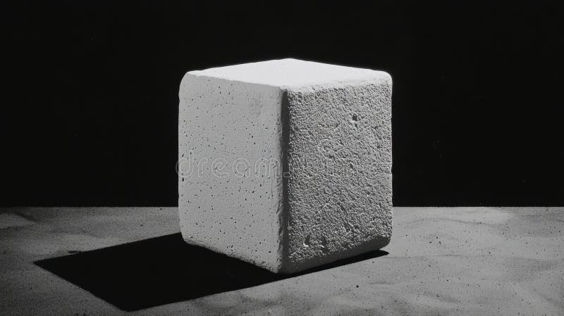 A Cube with a Rough Texture and a Smooth Top Sits on a Textured Surface ...