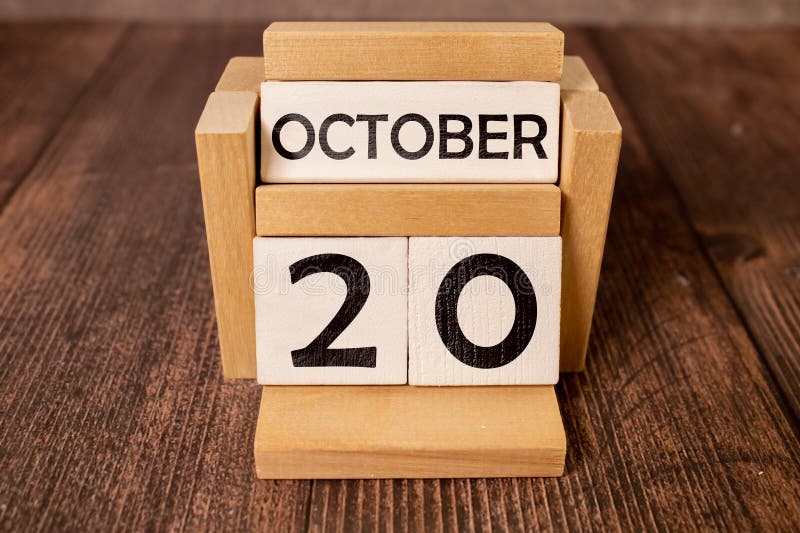 Cube Shape Calendar for October 20 on Wooden Surface with Empty Space ...