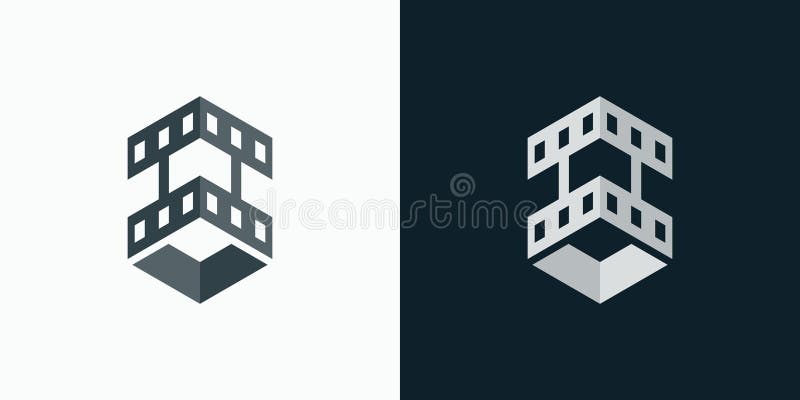 Cube Shape Film Strip Vector Logo Design with Three Dimensional Effect ...