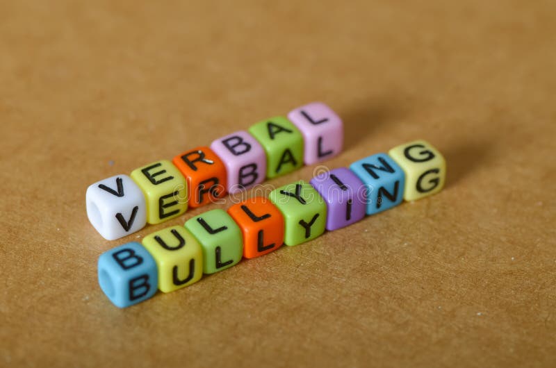 Cube-shaped Beads, Spelling Out the Words "VERBAL" and "BULLYING Stock ...