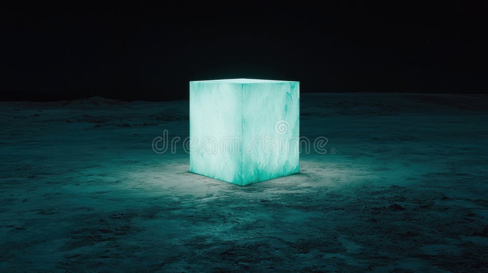 A Cube-shaped Object Emitting a Bright Blue Light in a Dark, Desolate ...